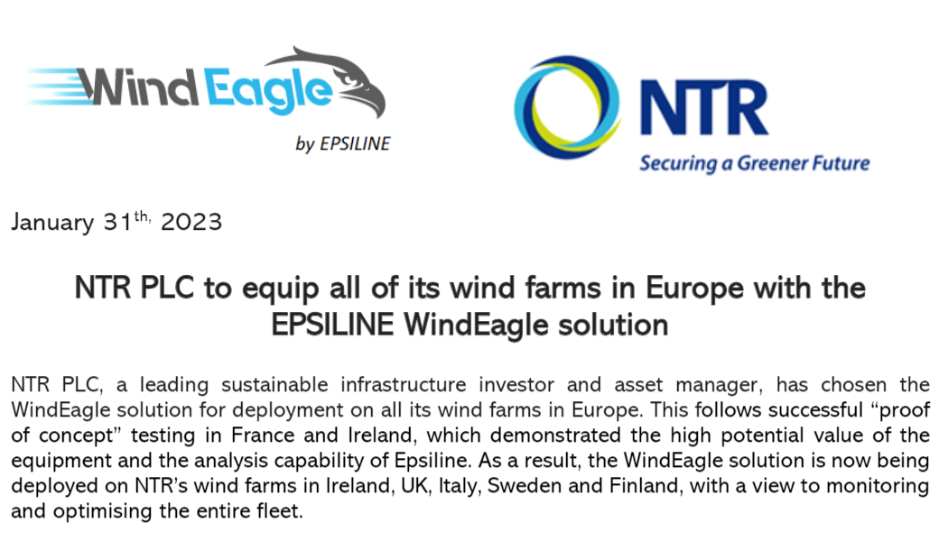 NTR PLC to equip all of its wind farms in Europe with the EPSILINE WindEagle solution